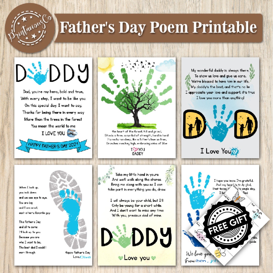 Poema imprimible del Día del Padre, Recuerdo de huella de los niños ...