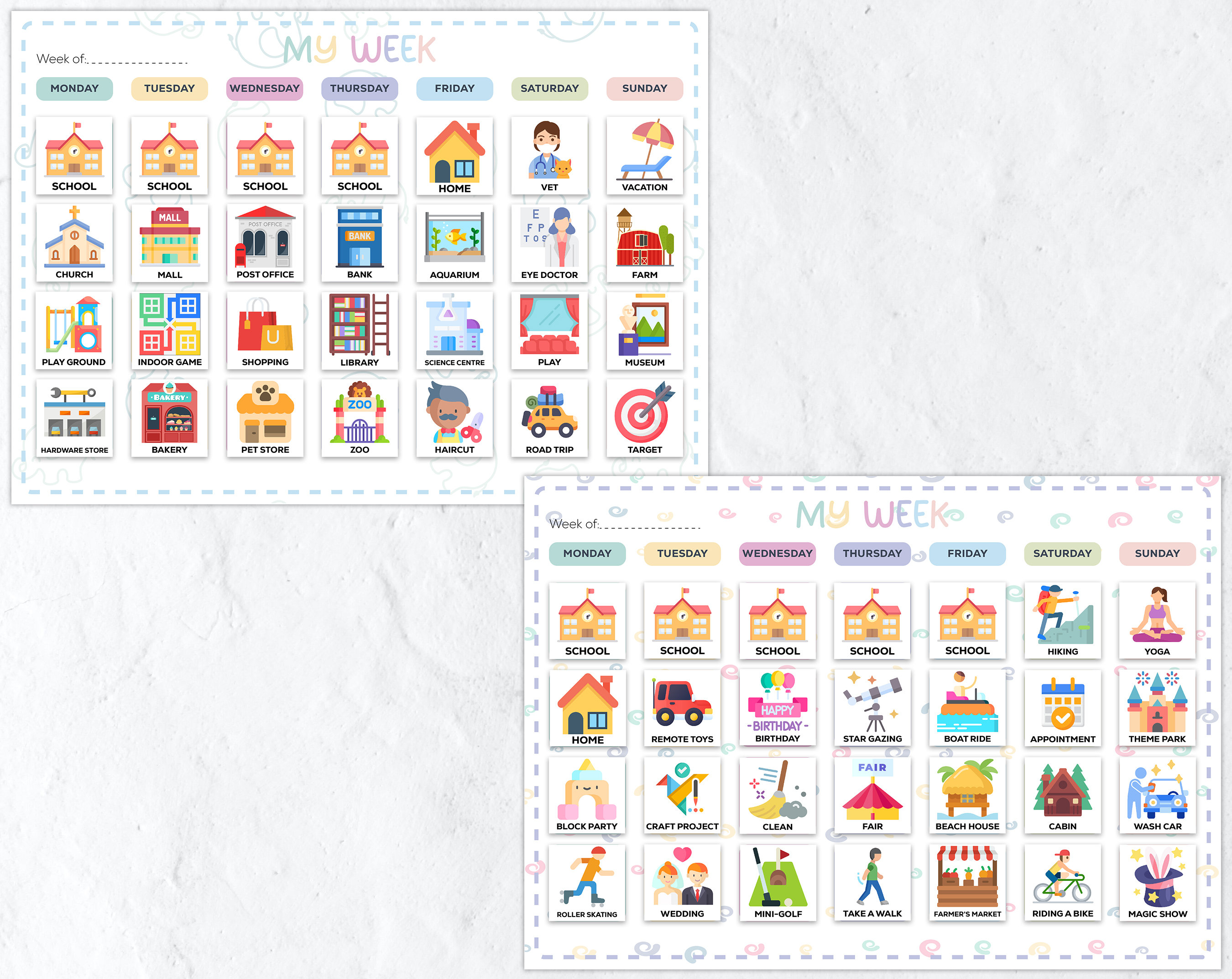 Weekly Kids Calendar Printable Visual Schedule Perpetual - Etsy