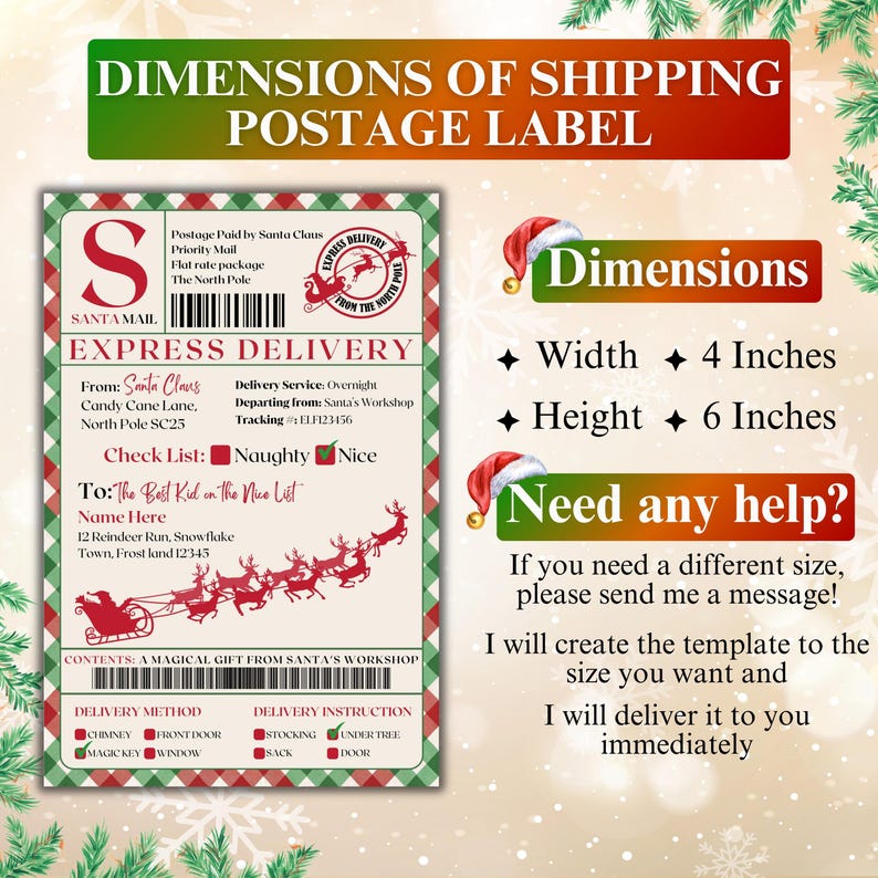 Santa Claus Shipping Label Template: Editable North Pole Mail (canva ...
