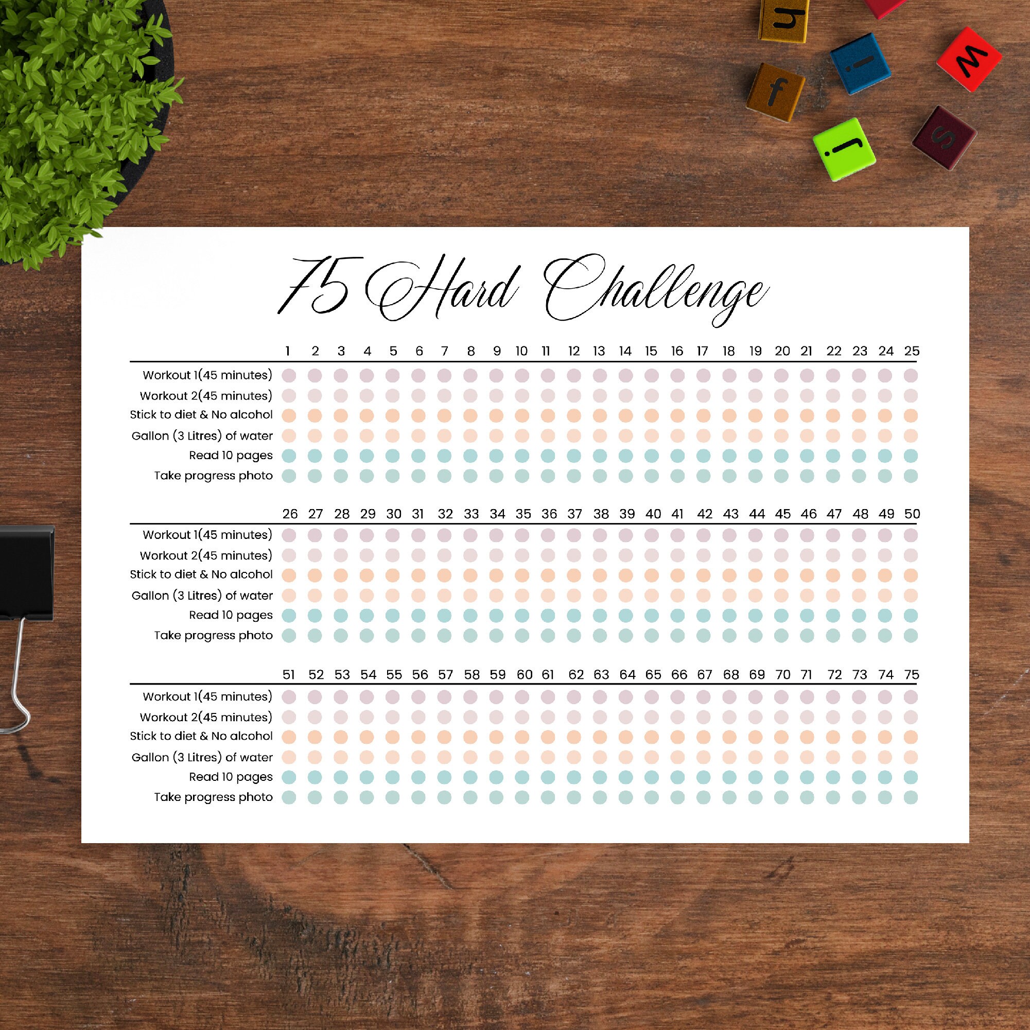 Editable 75 Hard Challenge 75 Hard Tracker 75 Hard Printable 75 Day ...