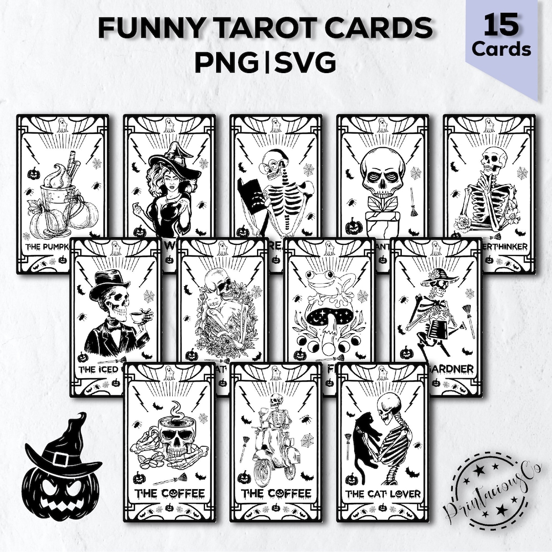 Funny Tarot Cards SVG & PNG Bundle: 15 Humorous Designs - Etsy