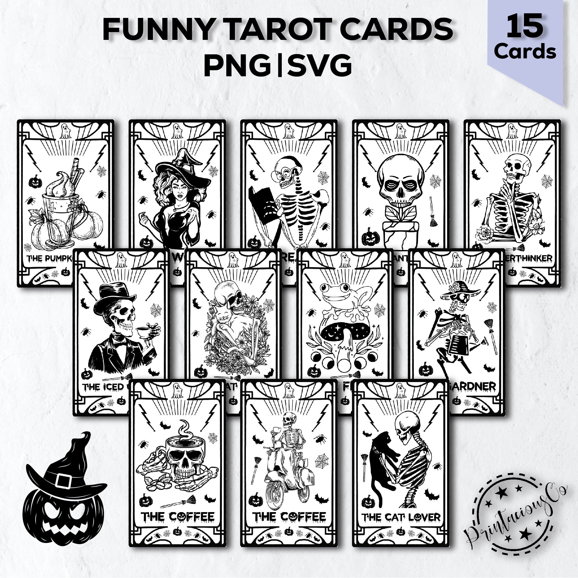 Funny Tarot Cards SVG & PNG Bundle: 15 Humorous Designs - Etsy