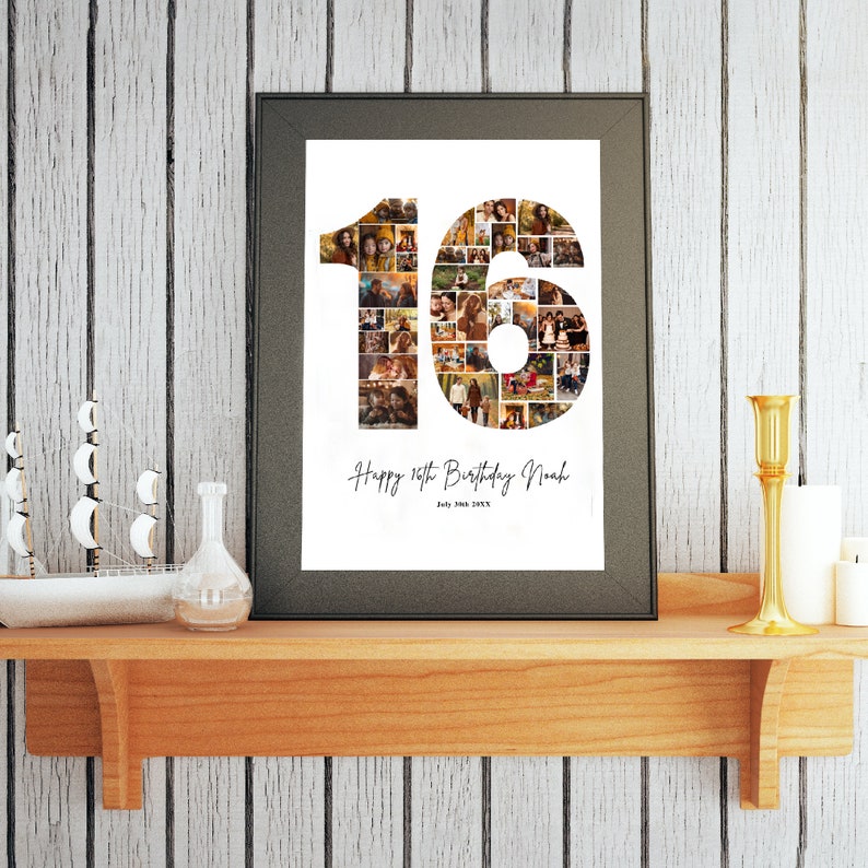 16th Birthday Number Photo Collage Customizable Canva Frame Templates ...