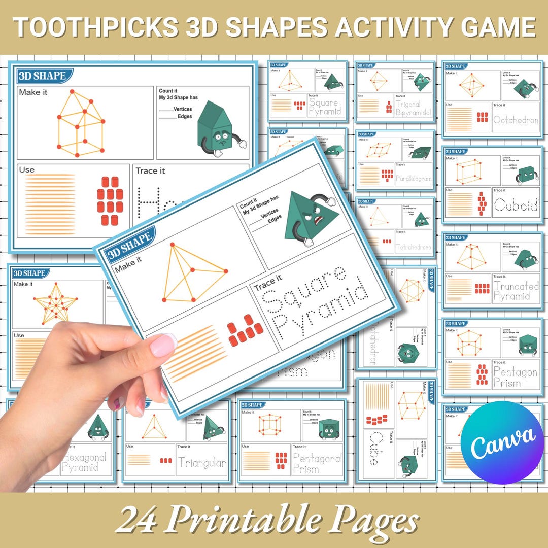24 Toothpicks 3D Shapes Activity Game for Toddler | Printable Kids ...