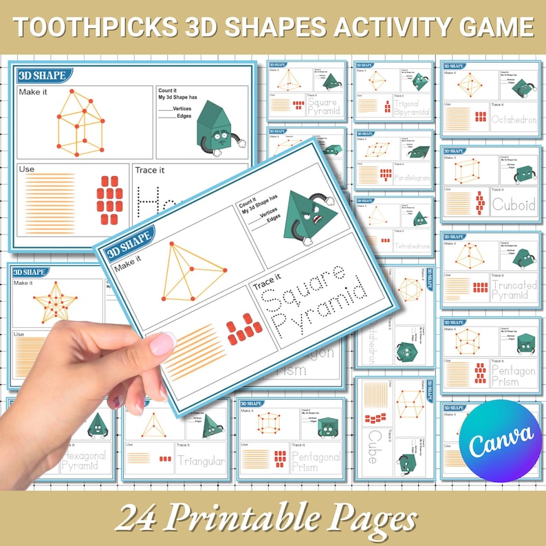 Toothpicks 3D Shapes Activity: Kids Learning Game (printable) - Etsy
