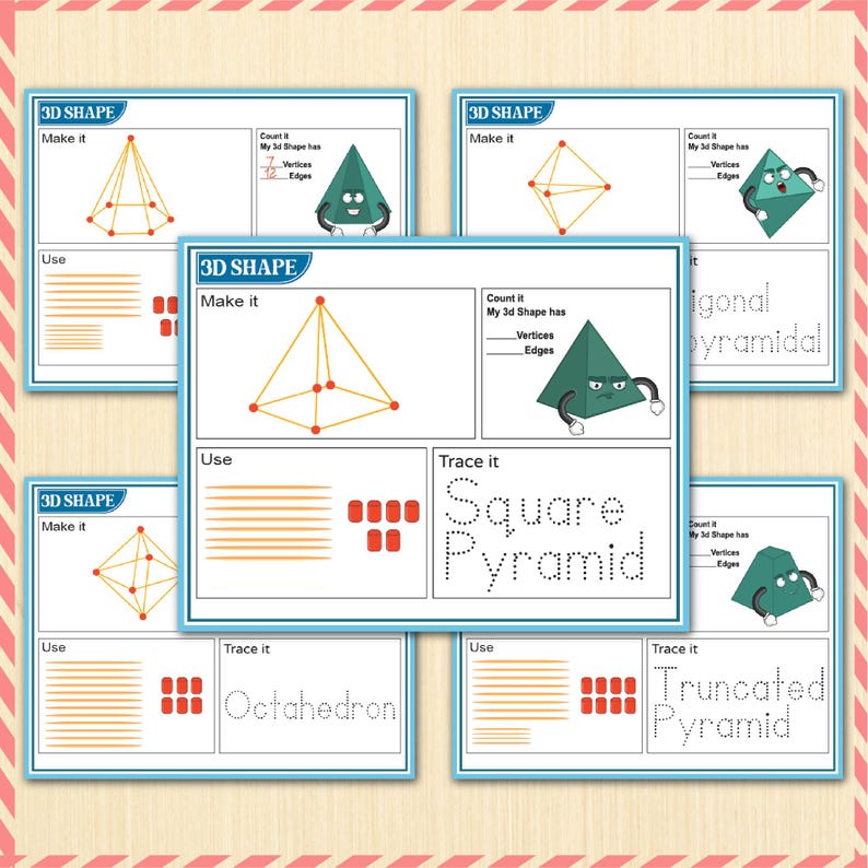 24 Toothpicks 3D Shapes Activity Game for Toddler Printable Kids ...