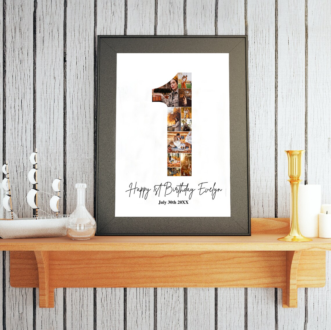 Customizable Birthday Number 1 Photo Collage Printable Canva Frames ...