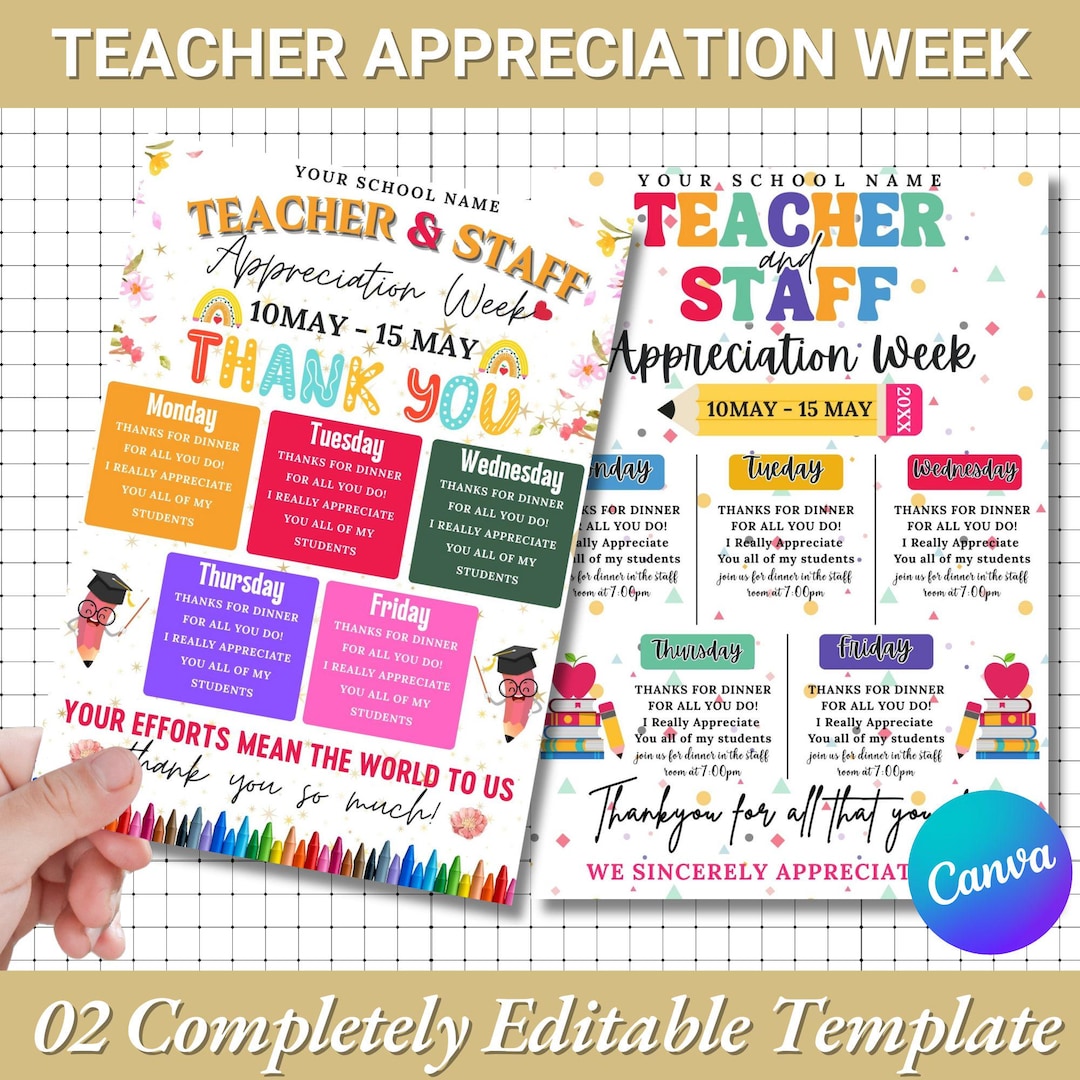 Teacher Appreciation Week Canva Template: Editable Staff Gift (digital ...