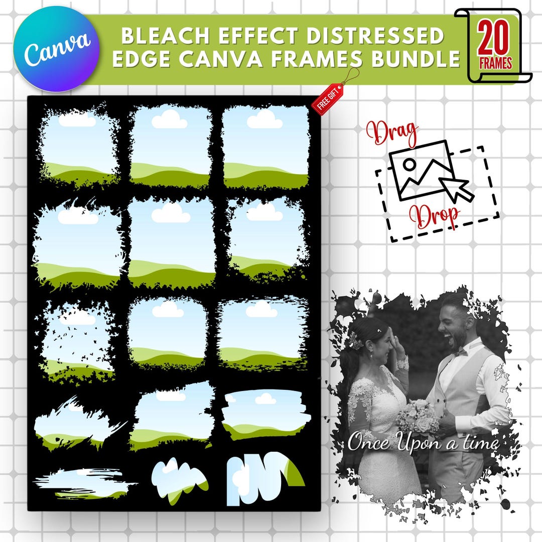 Distressed Edge Canva Frames Bundle: Bleach Effect Photo Collage ...