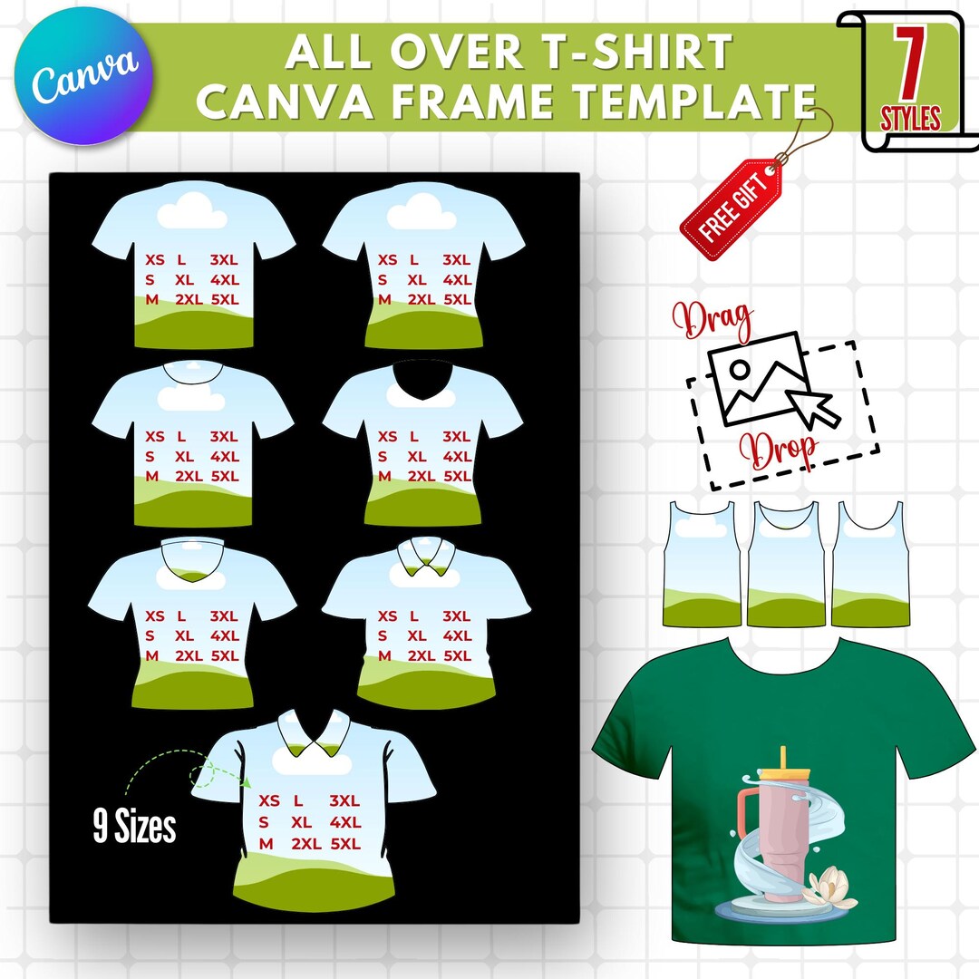 Editable All Over T-shirt Canva Template: Full Print Design (digital ...