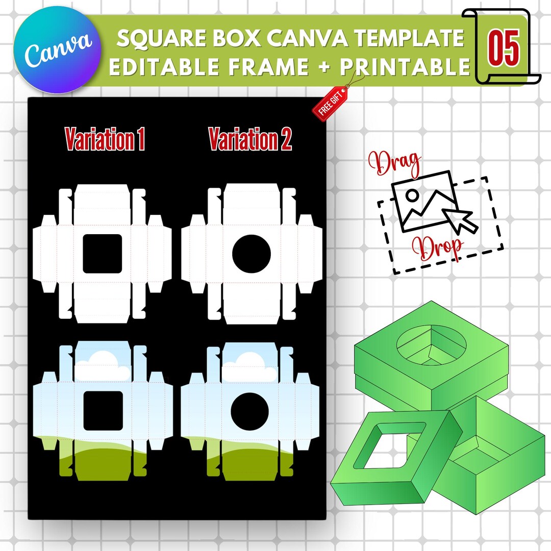 Editable Square Box Canva Template | Custom Packaging Box Template ...