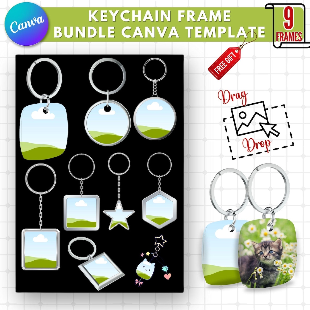 Keychain Template |editable + Printable Canva Template |DIY Keychain ...