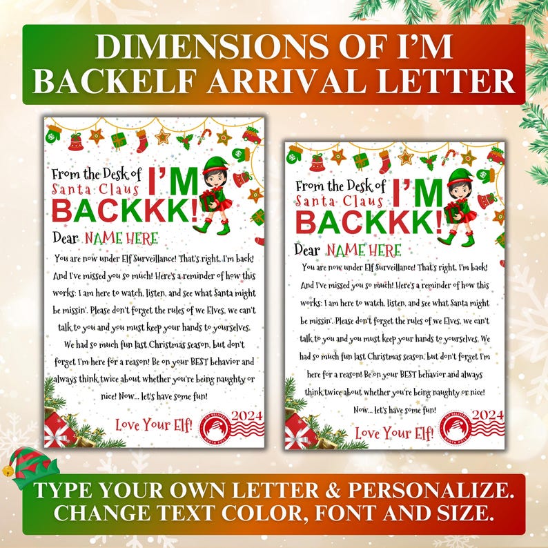 Elf Arrival Letter Template: Editable Welcome Letter From Santa (canva ...