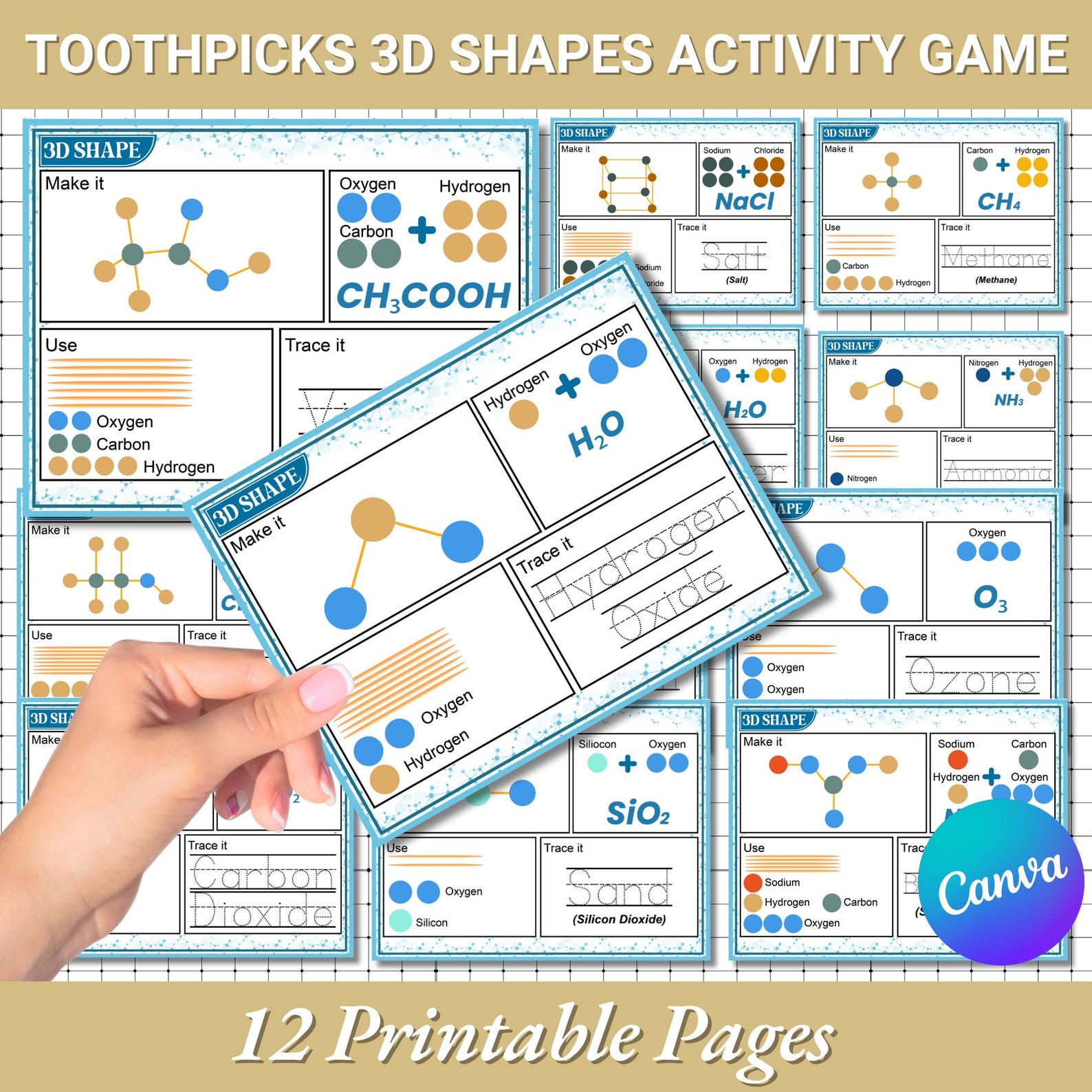 Toothpicks 3D Shapes Activity: Printable Learning Worksheet (PDF) - Etsy