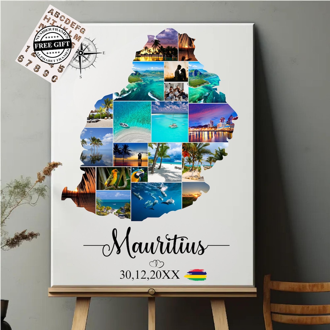 Mauritius Map Photo Collage Template: Vacation Keepsake (canva Editable ...