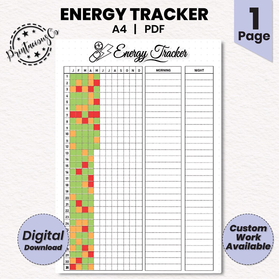 Energy Tracker Printable: A4 Health Journal (PDF) - Etsy