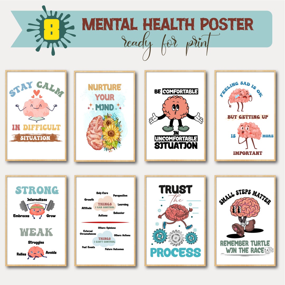 8 Mental Health Poster Bundle Therapy Office Decor Psychology Prints ...