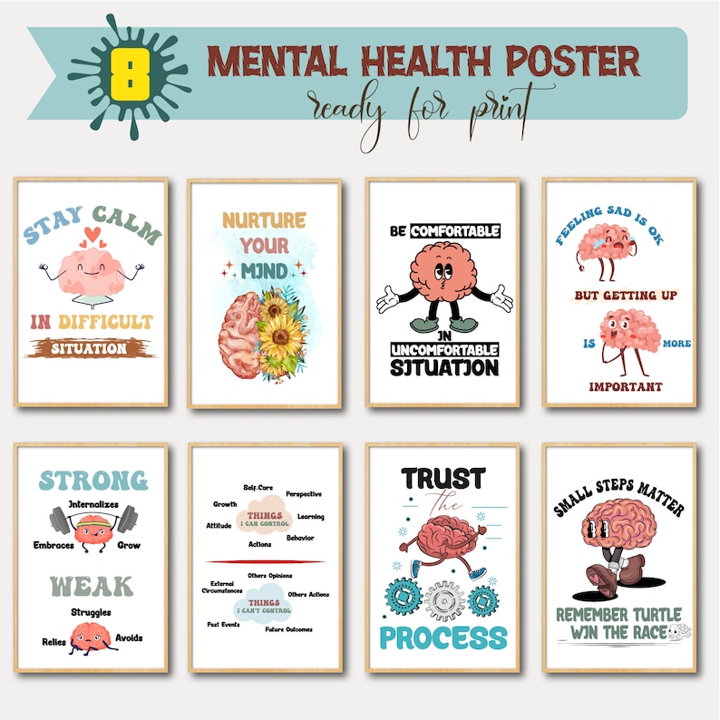 8 Mental Health Poster Bundle Therapy Office Decor Psychology Prints ...