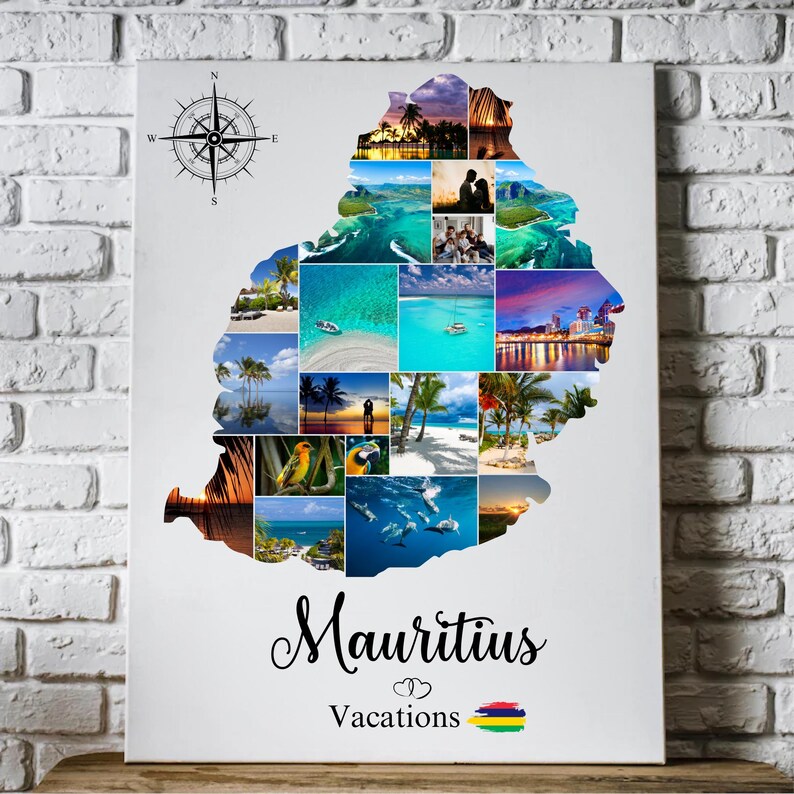 Mauritius Map Photo Collage Template: Vacation Keepsake (canva Editable ...