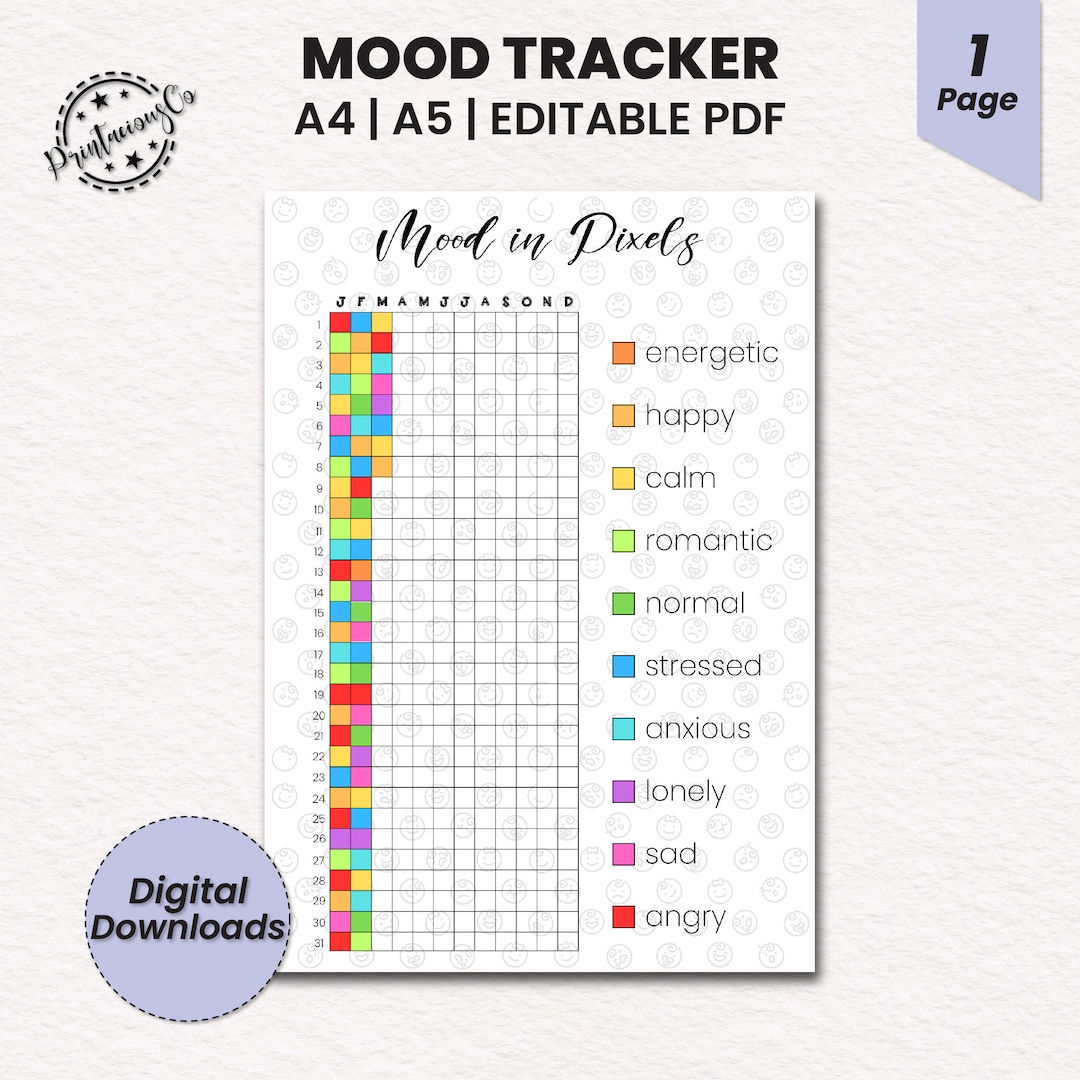 Mood Tracker Printable Mood Chart Mood Journal Daily Tracker Feeling ...