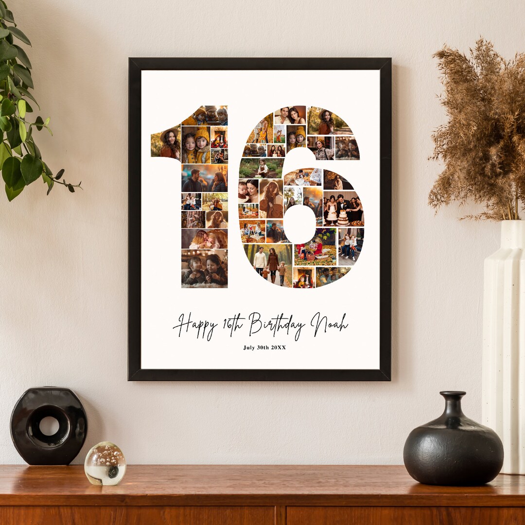16th Birthday Number Photo Collage Customizable Canva Frame Templates ...