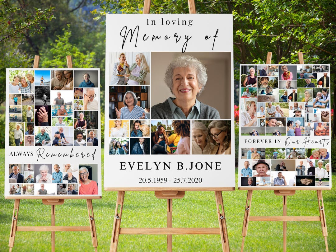 Funeral Photo Collage Sign Template Set | in Loving Memory Collage ...