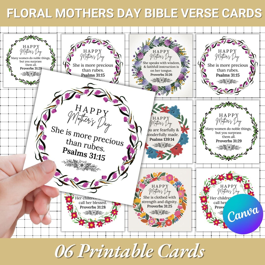 Floral Mothers Day Bible Verse Cards Template |printable Canva Template ...
