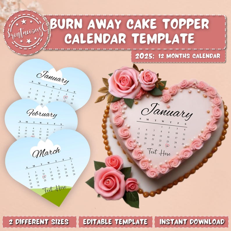 Burn Away Cake Topper Calendar Template: Custom 2025 (digital Download ...