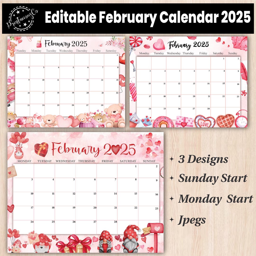 Editable February 2025 Calendar: Printable Monthly Planner (digital ...