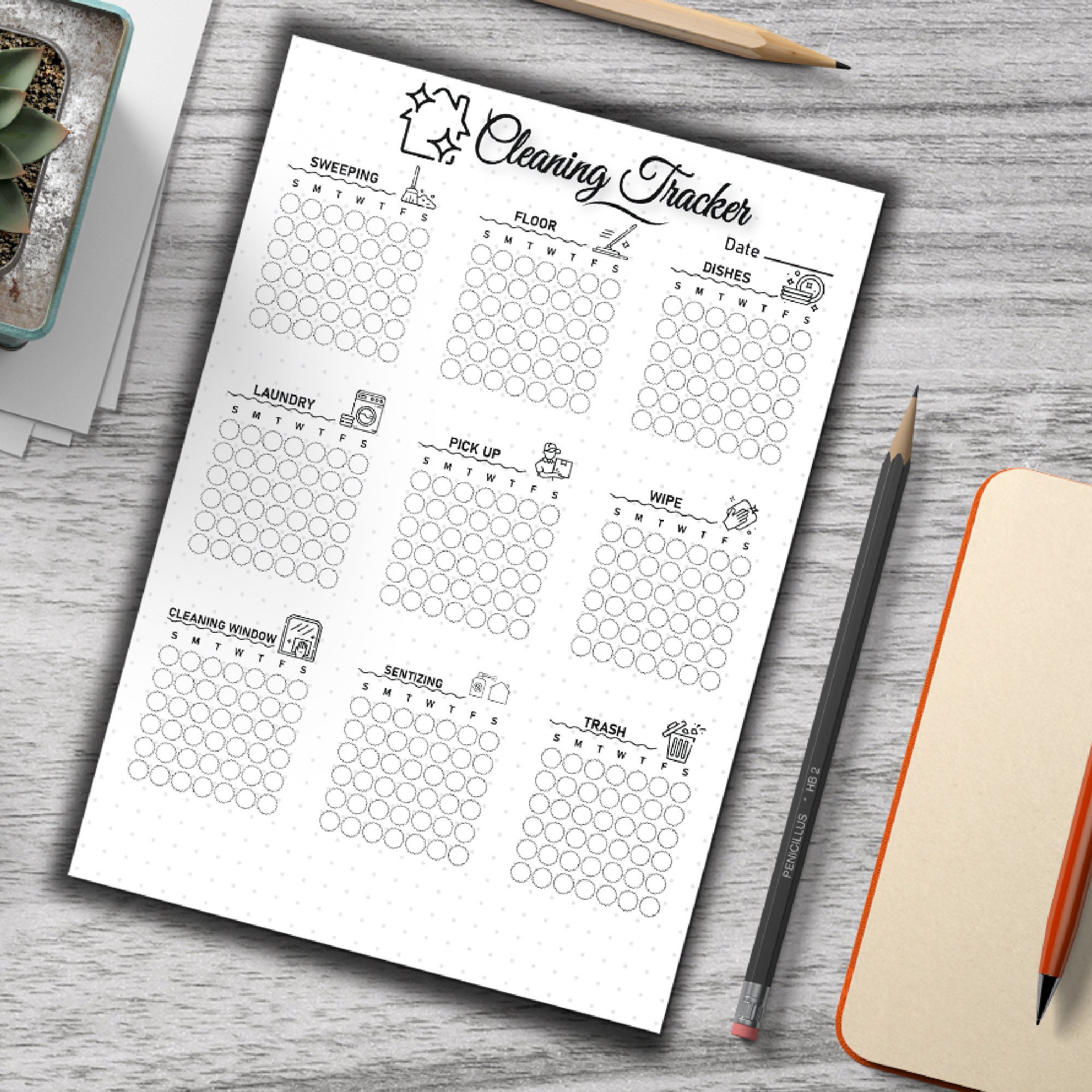Cleaning Tracker A4 Journal Page Printable Tracker Cleaning List Chores ...