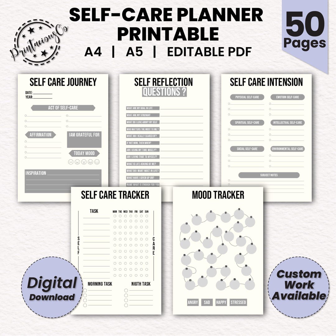 Self-care Planner Printable | Self-love Journal | Mental Health ...