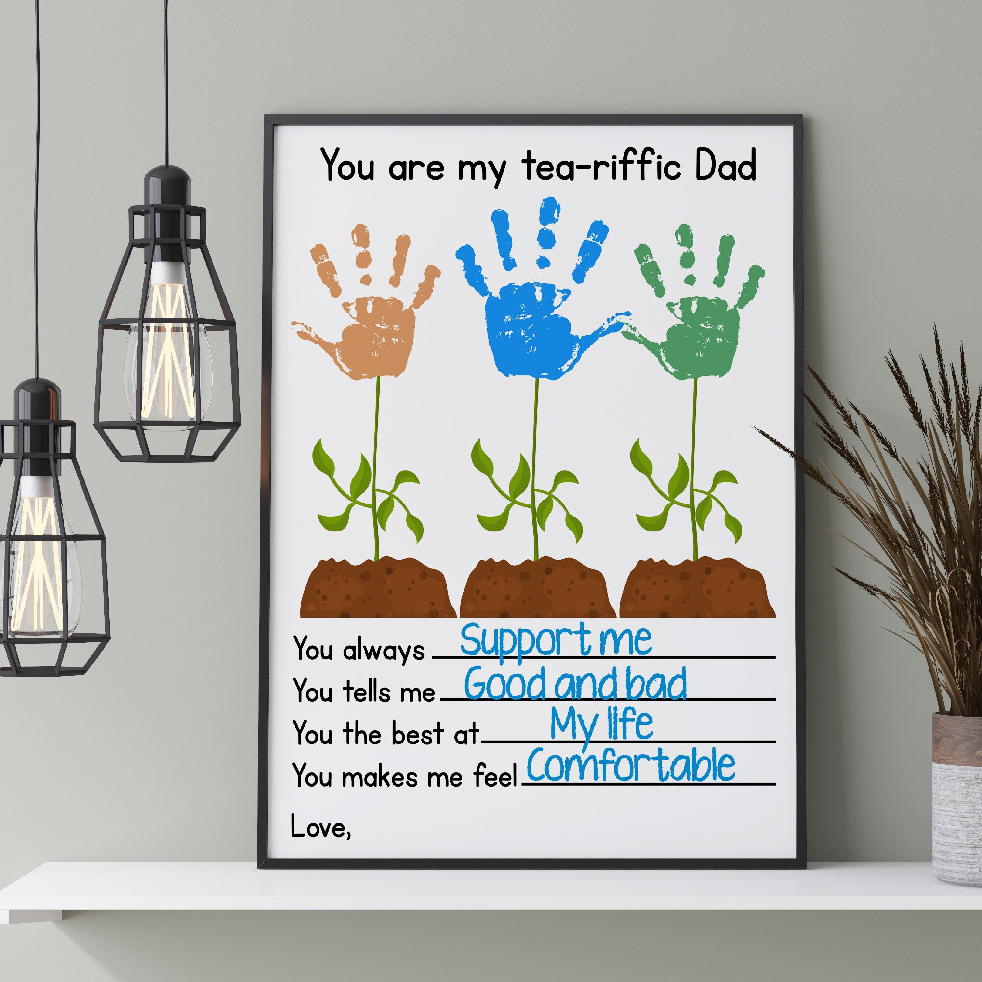 Fathers Day Handprint Garden Printable Handprint Flowers Bouquet Memory ...