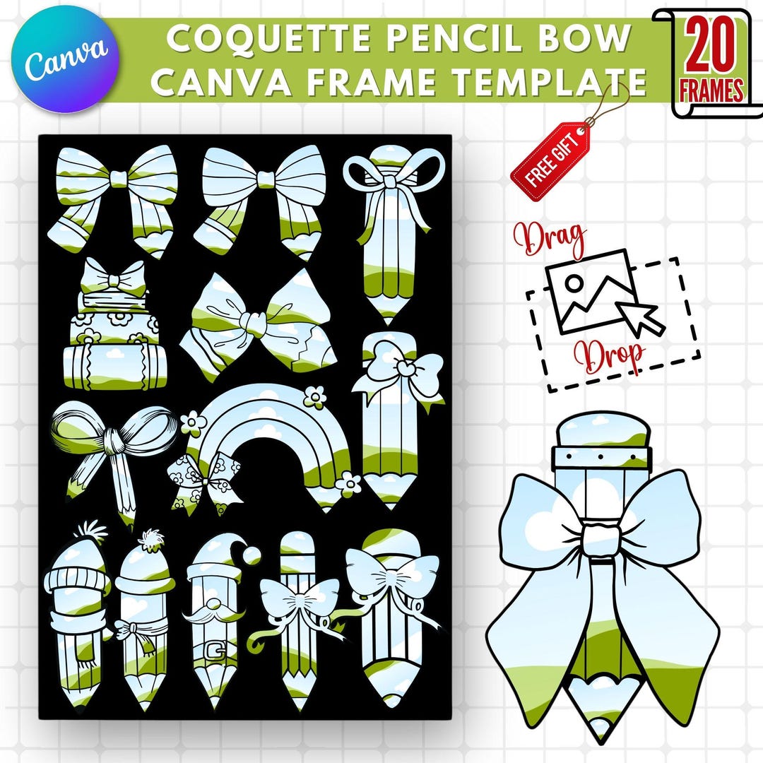 Coquette Pencil Bow Canva Frame Template: Custom Teacher Design ...