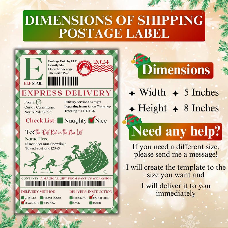 Custom Elf Shipping Label Template: Printable Christmas Arrival (canva ...
