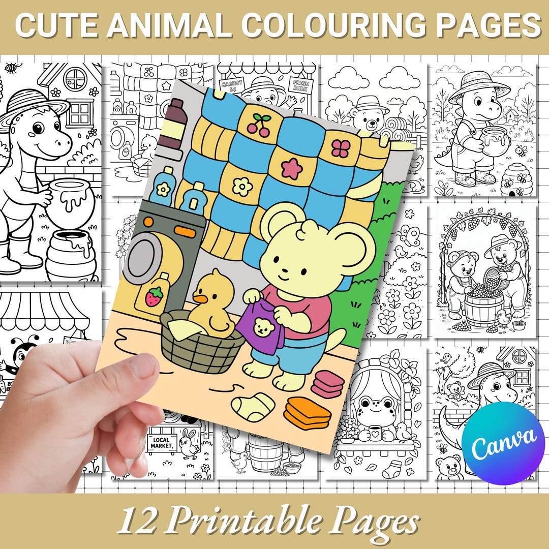Kawaii Animal Coloring Pages: Kids Printable Activity (canva Template ...