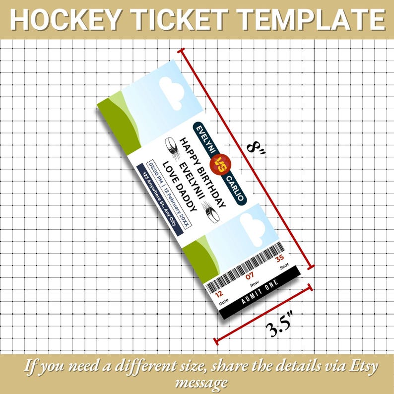 Hockey Ticket Template |editable Birthday Party Ticket |surprise Ticket ...