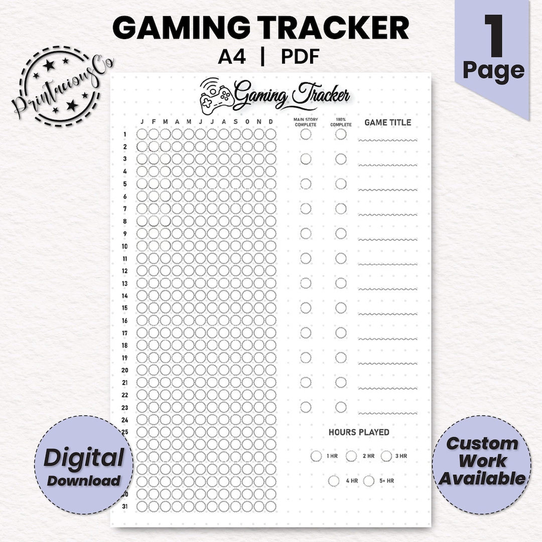 Video Gaming Tracker | A4 Journal Page | Printable Monthly Tracker ...