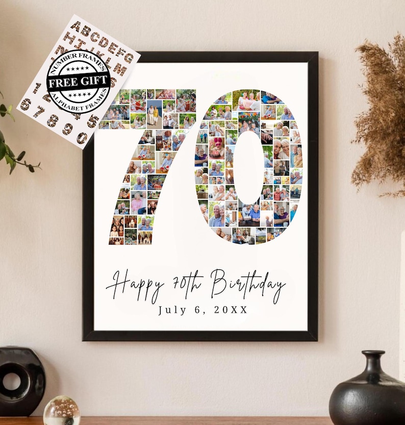 70th Birthday Photo Collage Gift | Customizable Canva Template (digital ...