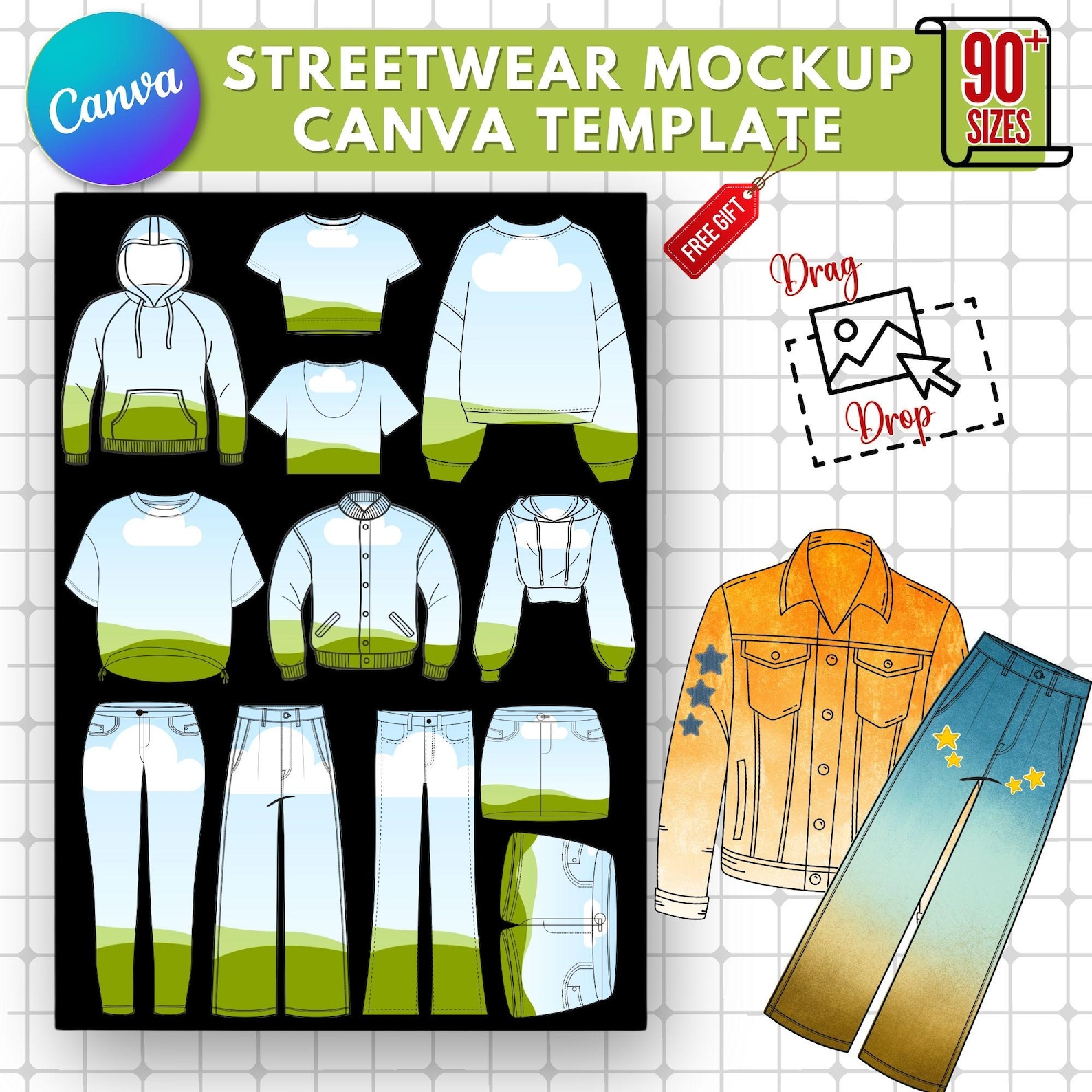 Editable Streetwear Mockup Canva Frame: Clothing Brand Templates - Etsy