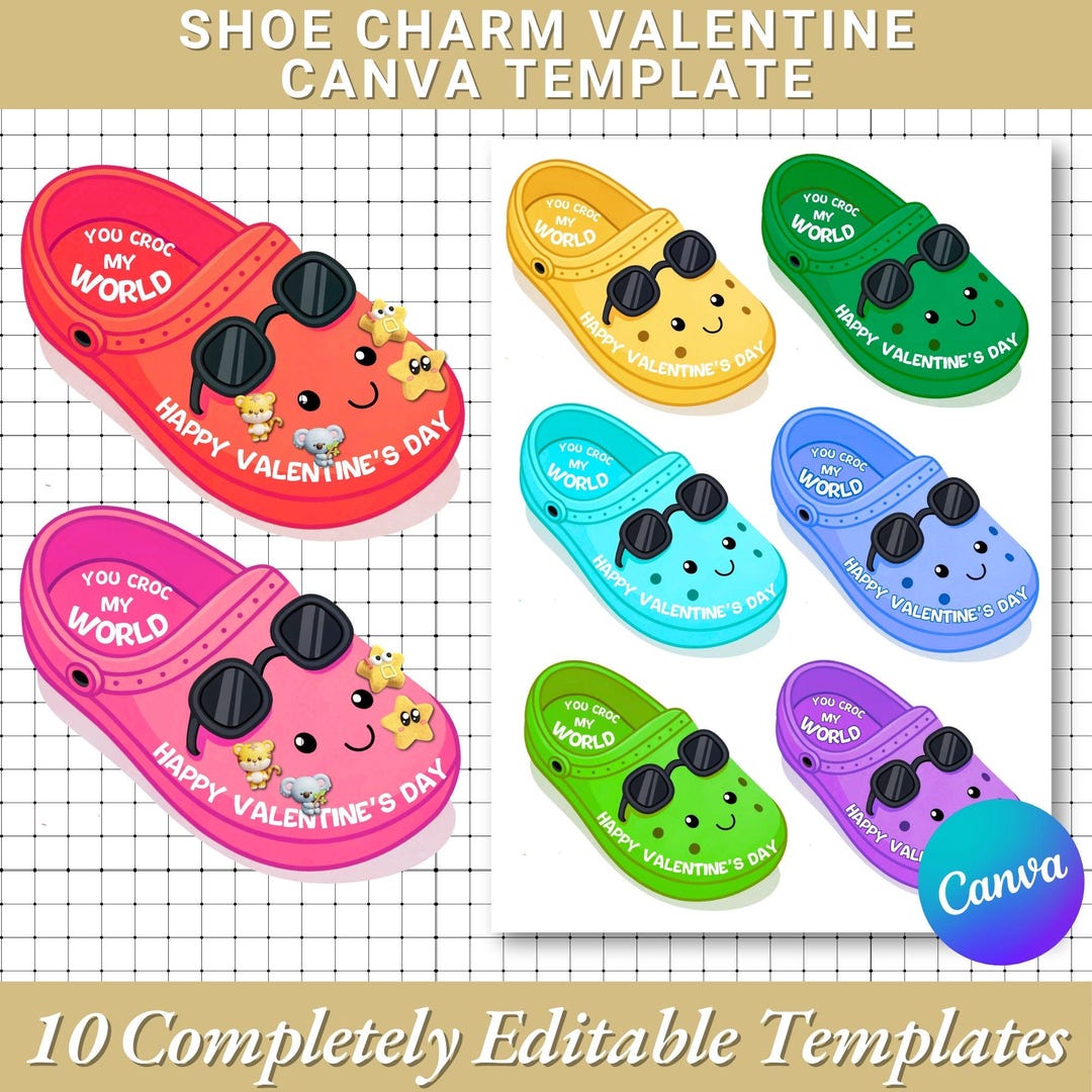 Shoe Charm Valentine Template: Editable Clog Cards (canva) - Etsy