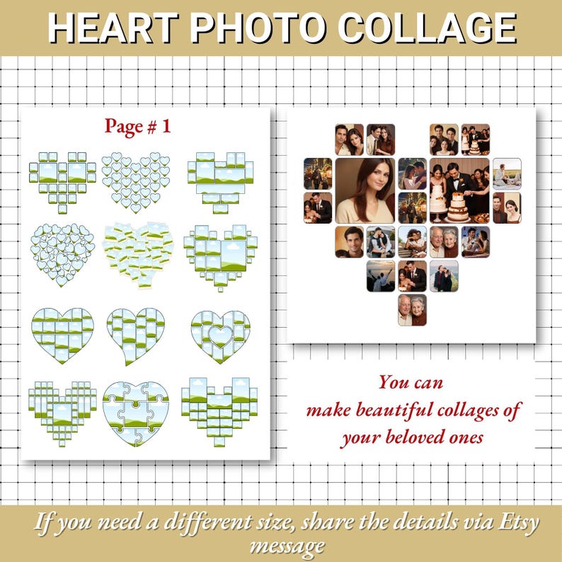 Heart Photo Collage Frame Template |editable Heart Photo Frame |gift ...