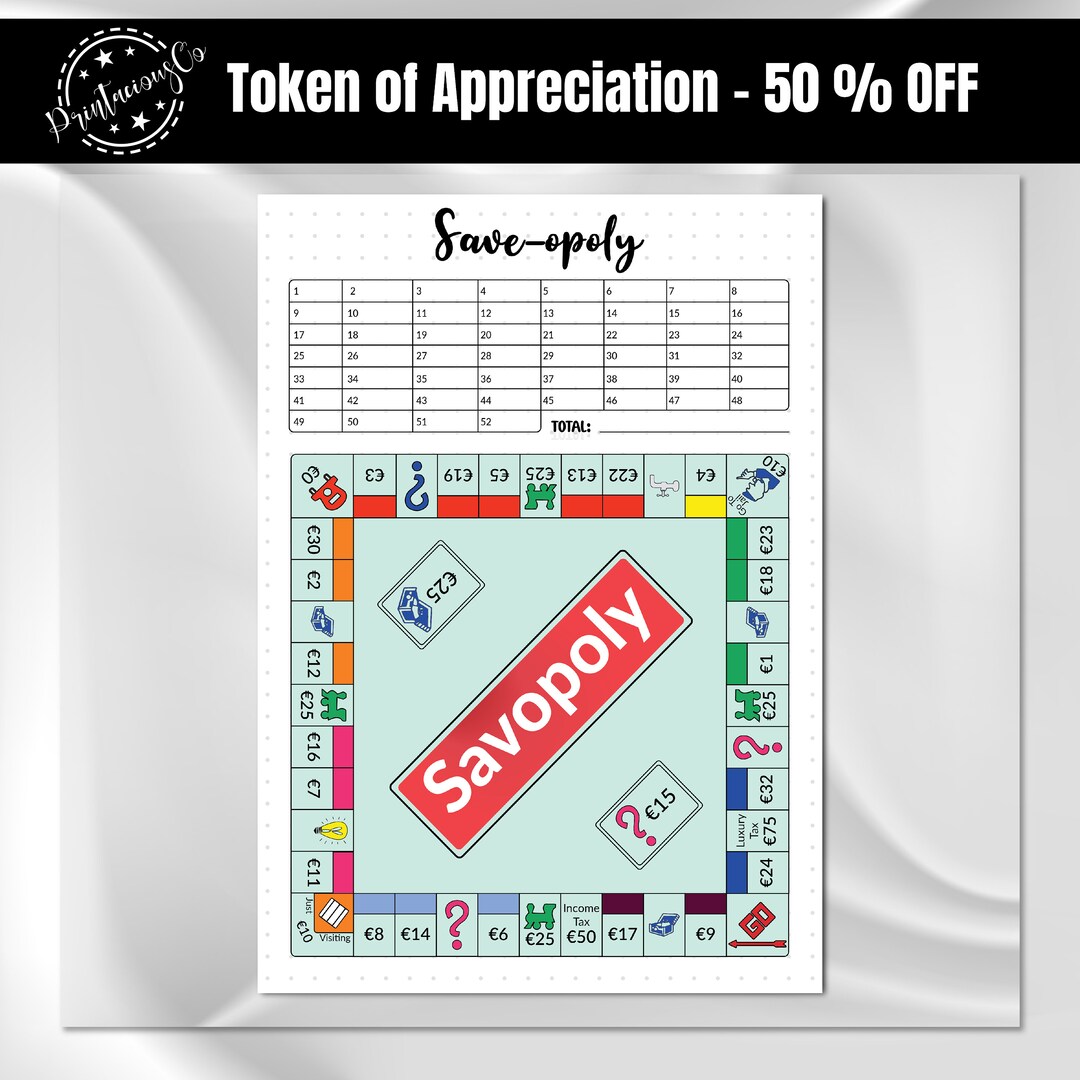 Saveopoly Saving Challenge Printable A4 Journal Page Savings Game ...