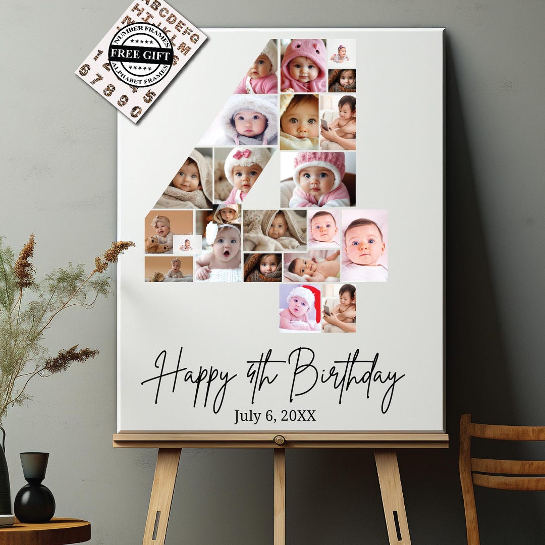 4th Birthday Photo Collage Template Editable 4th Welcome Sign Template ...