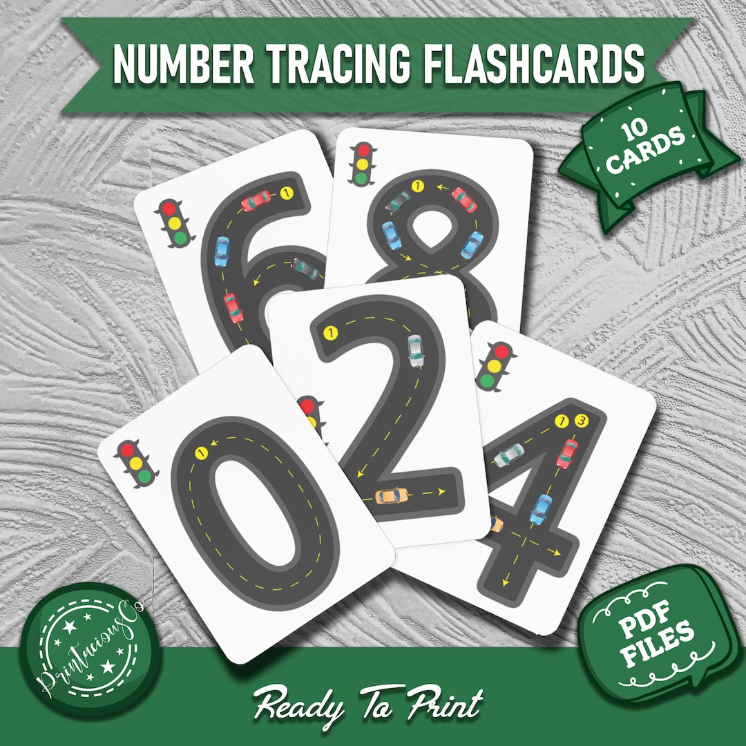 Printable Number Tracing Flashcards Preschool Counting Flashcards Lines ...