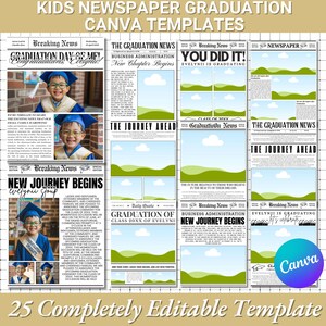 Kids Graduation Newspaper Canva Template: Editable Announcement ...