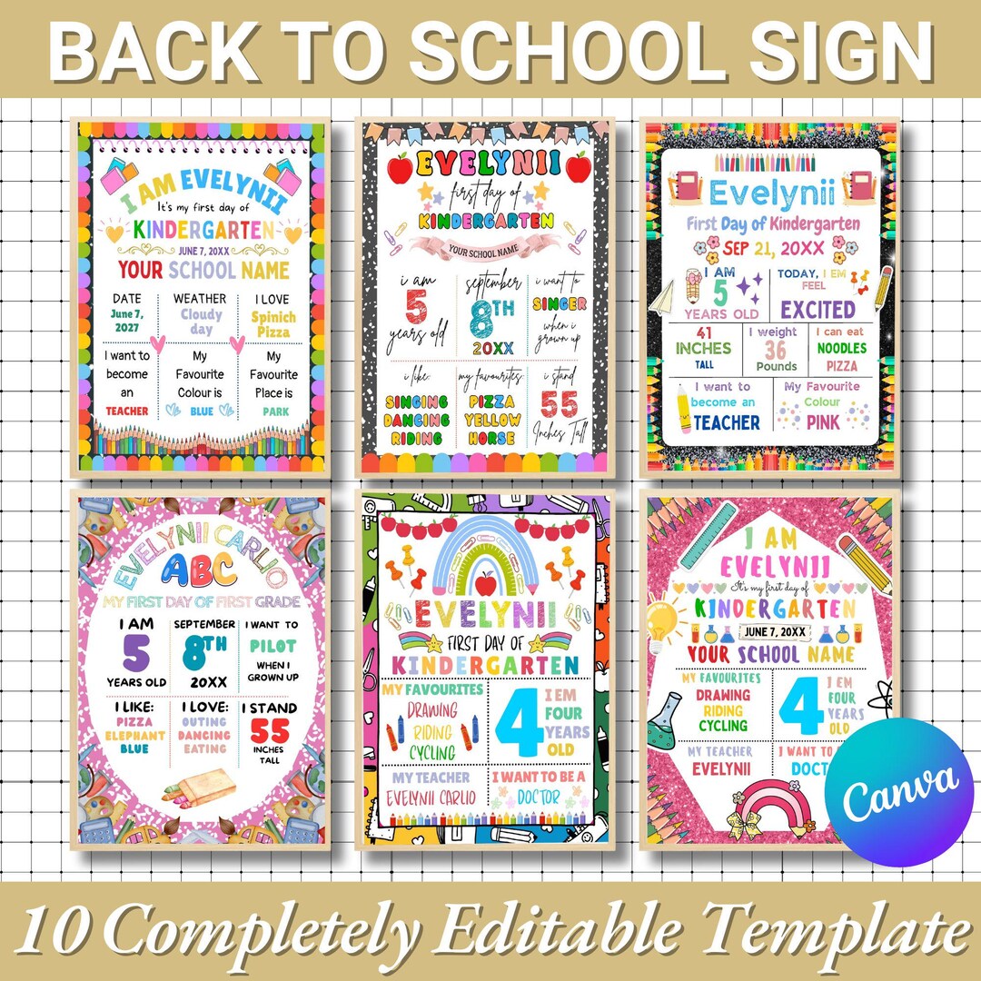Editable Back to School Sign Canva Template (digital Download) - Etsy