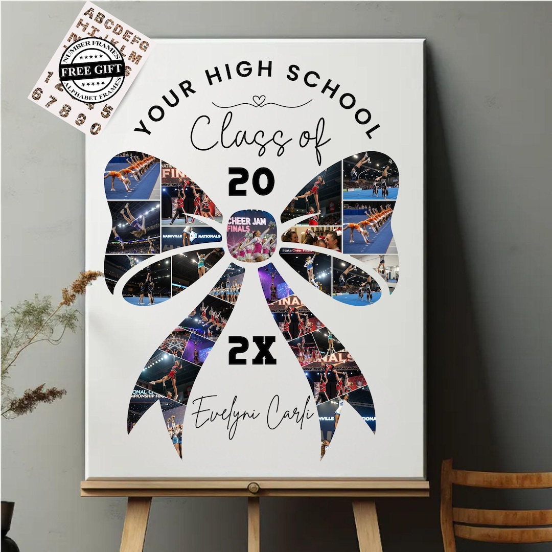 Cheer Hair Bow Photo Collage Template |editable Senior Cheerleader Gift ...