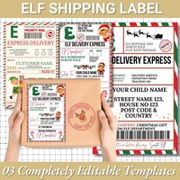 Printable North Pole Mail, Santa Shipping Label Editable Elf Postage ...