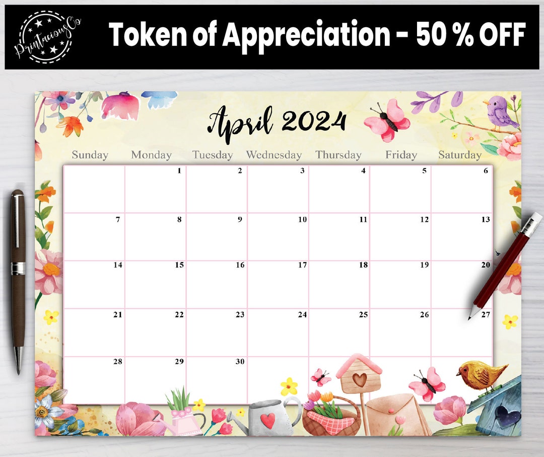 Editable April 2024 Calendar Printable Wall Calendar 2024 Fillable ...