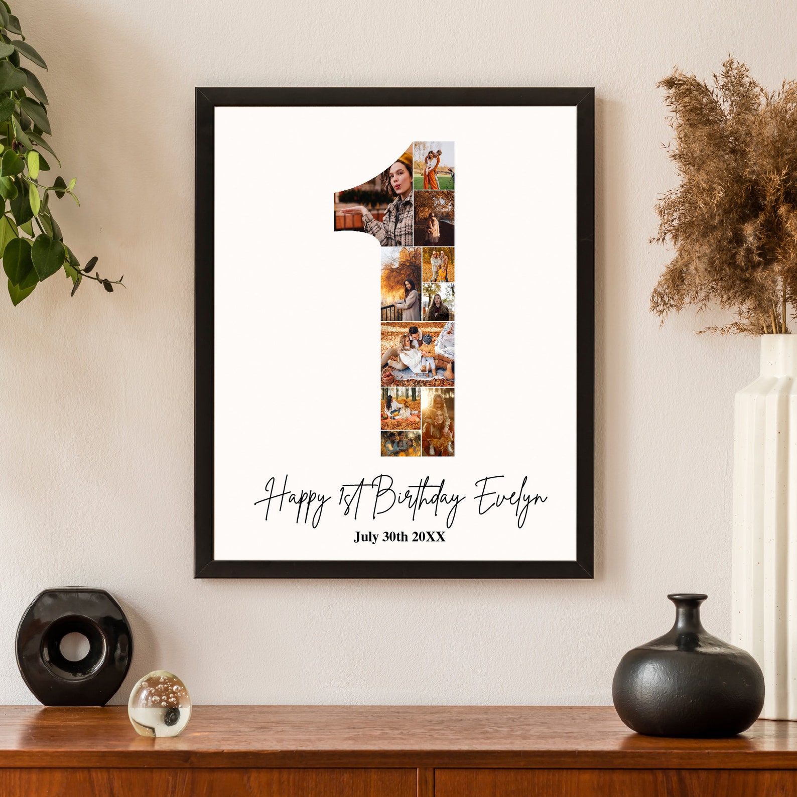 Customizable Birthday Number 1 Photo Collage Printable Canva Frames ...